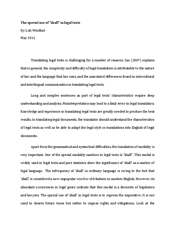 (DOC) The Special Use of Shall in Legal Texts