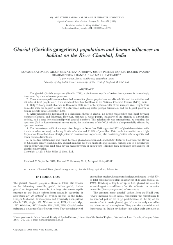 (PDF) Gharial (Gavialis gangeticus) populations and human influences on ...