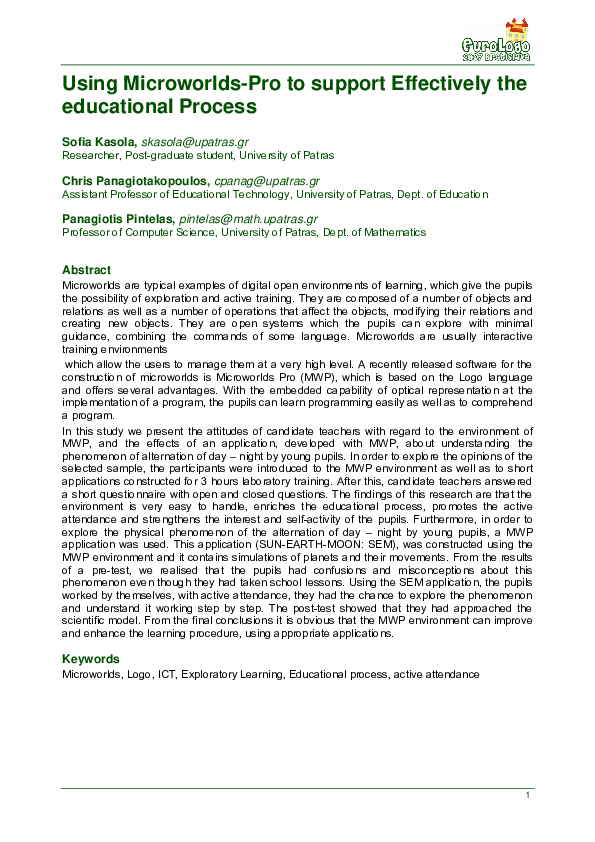 (PDF) Using Microworlds-Pro to Support Effectively the Educational Process
