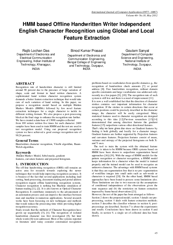 (PDF) HMM based Offline Handwritten Writer Independent English Character Recognition using ...