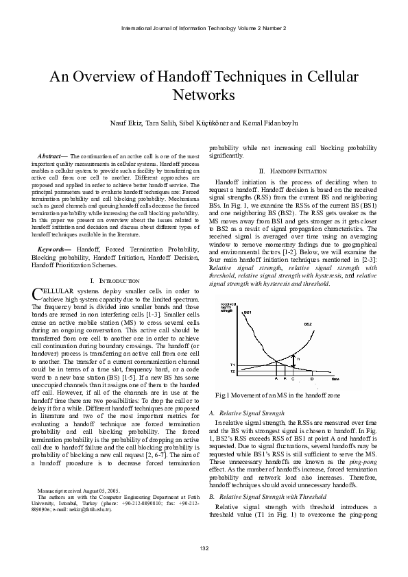 (PDF) An Overview of Handoff Techniques In Cellular Networks