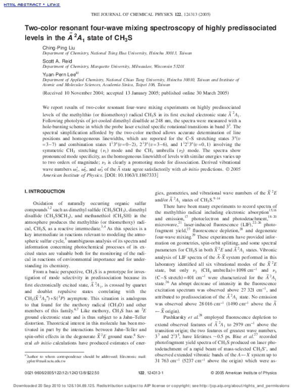 (PDF) Two-color resonant four-wave mixing spectroscopy of highly ...