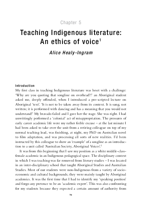 (PDF) Teaching Indigenous Literature: an Ethics of Voice