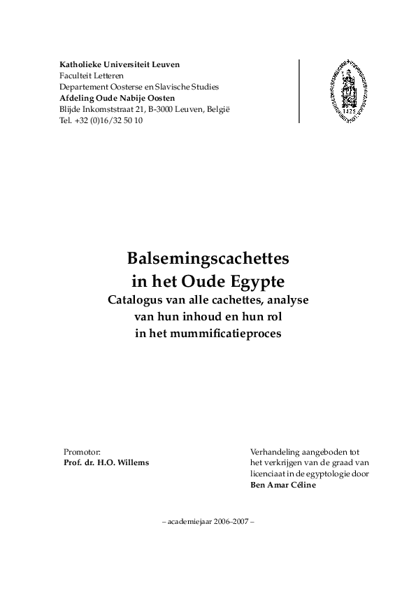 (PDF) Balsemingscachettes in het oude Egypte: catalogus van alle ...