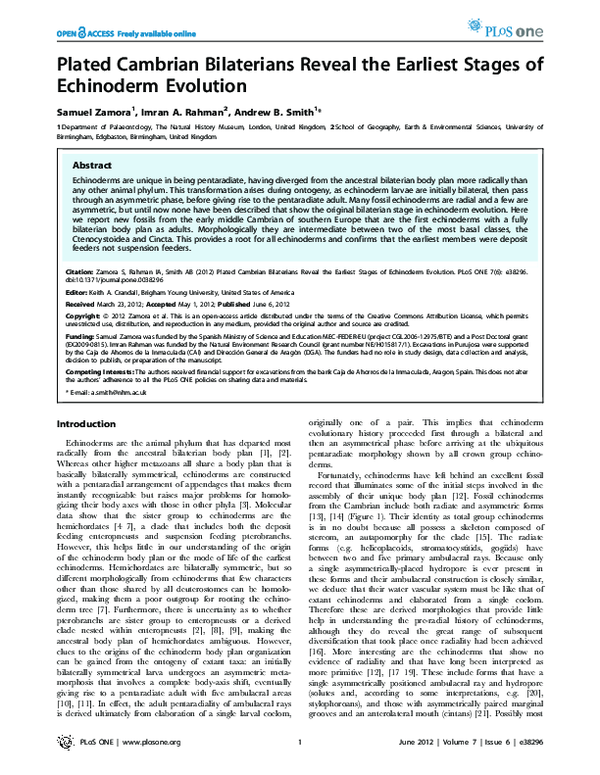 (PDF) Plated Cambrian bilaterians reveal the earliest stages of ...