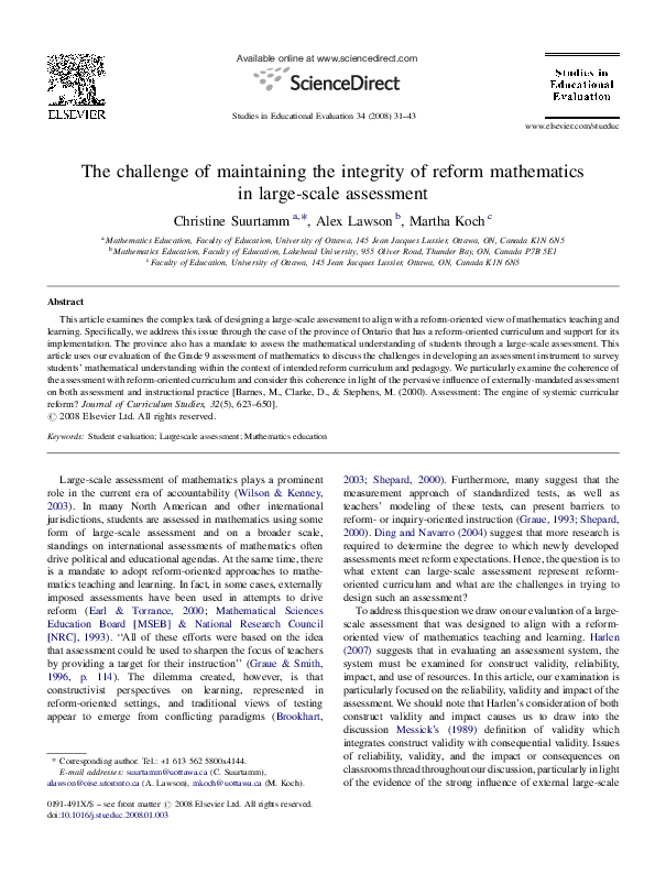 The challenge of maintaining the integrity of reform mathematics in ...