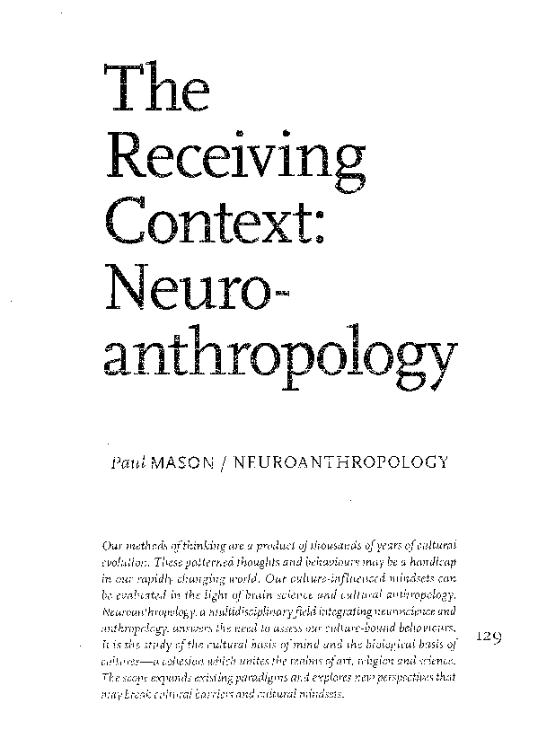 (PDF) The Receiving Context: Neuroanthropology