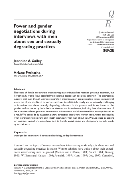 (PDF) Power and gender negotiations during interviews with men about ...