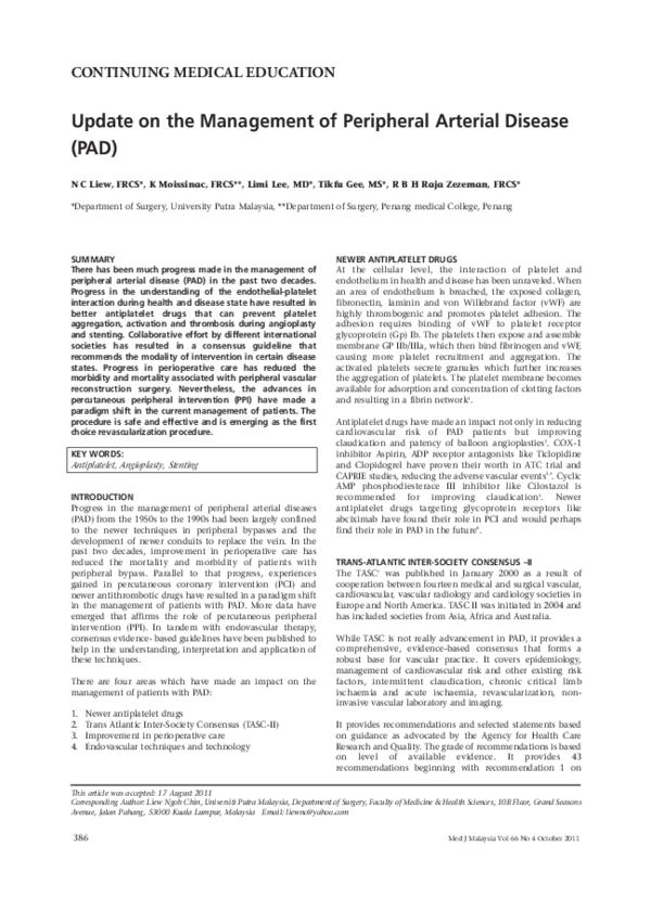(PDF) Update on the Management of Peripheral Arterial Disease (PAD)