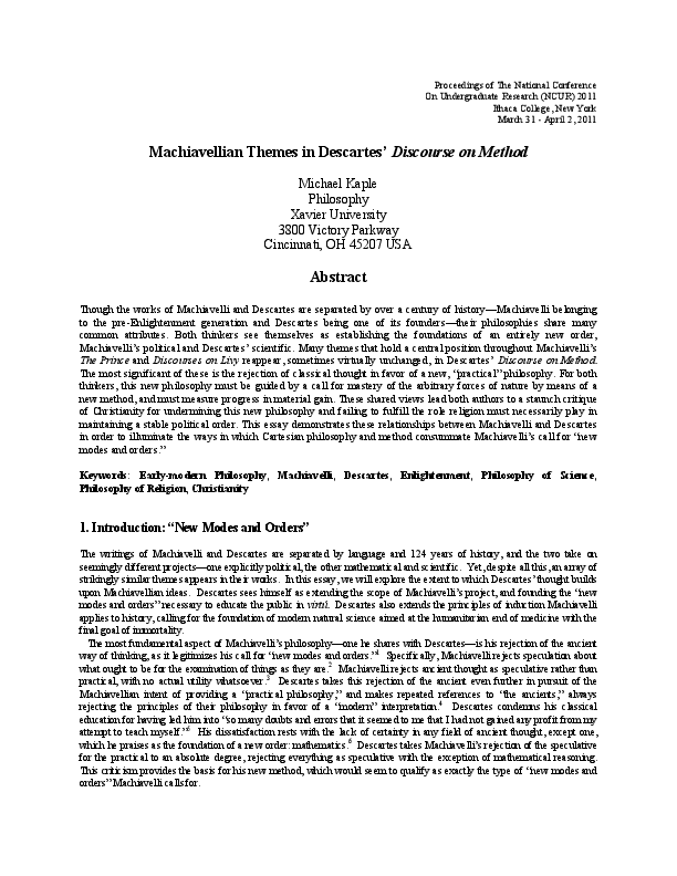 (PDF) Machiavellian Themes in Descartes' Discourse on Method