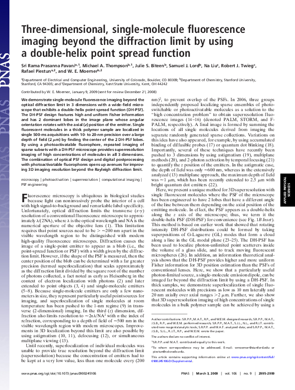 (PDF) Three-dimensional, single-molecule fluorescence imaging beyond the diffraction limit by ...