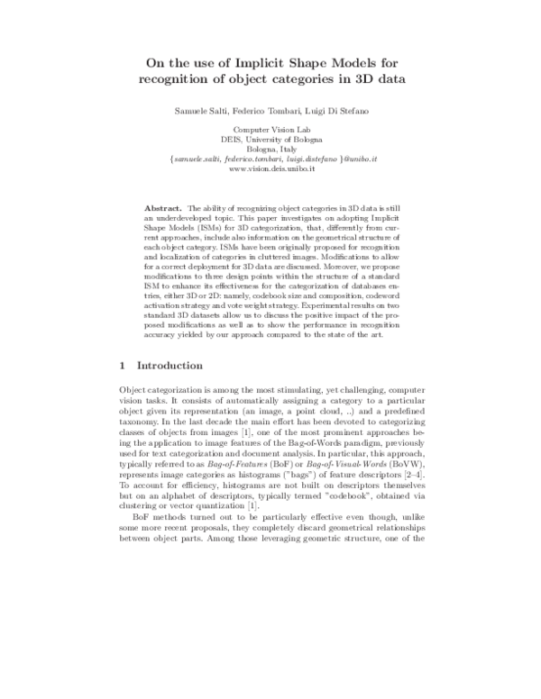 Pdf On The Use Of Implicit Shape Models For Recognition Of Object 6360