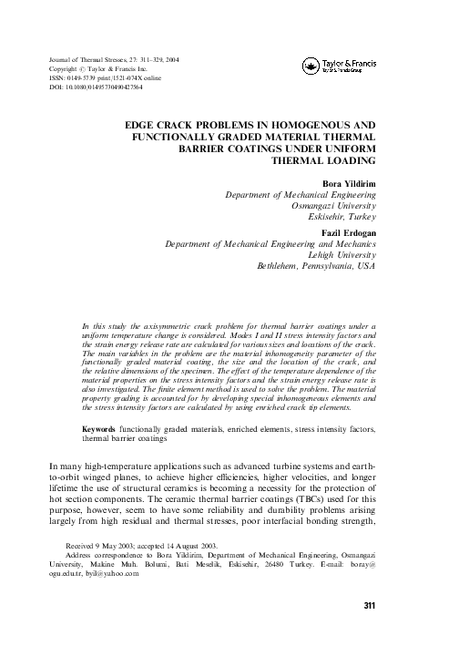 (PDF) Edge Crack Problems In Homogenous and Functionally Graded Material Thermal Barrier ...
