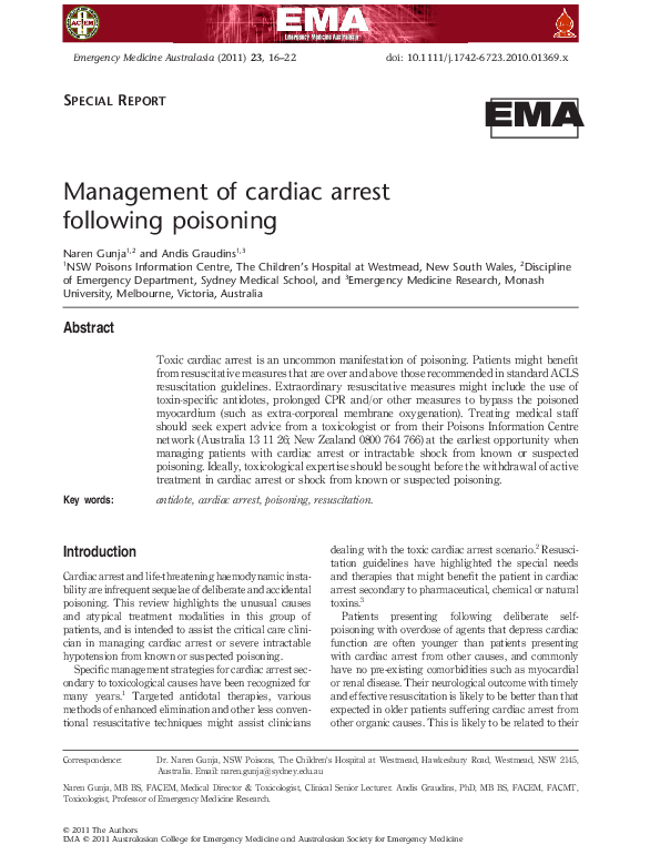 (PDF) Management of cardiac arrest following poisoning