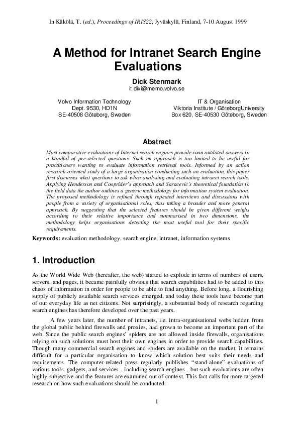 (PDF) Method for Intranet Search Engine Evaluations