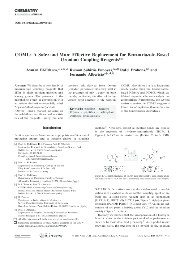 (PDF) COMU: A Safer and More Effective Replacement for Benzotriazole ...