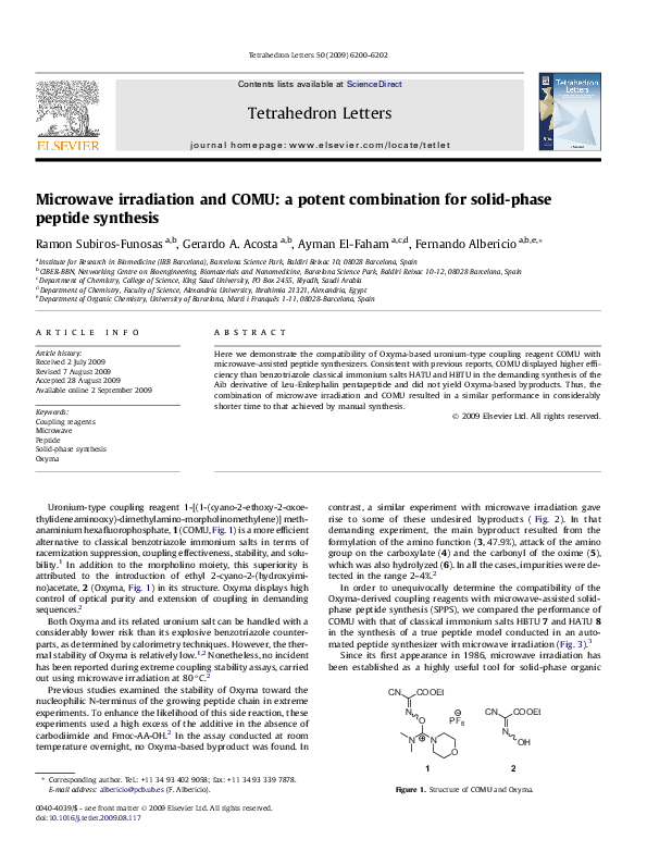 (PDF) Microwave irradiation and COMU: a potent combination for solid ...