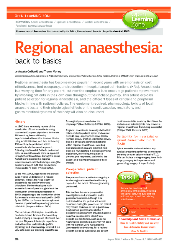 (PDF) regional Anaesthesia