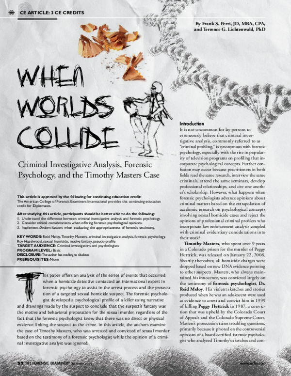 (PDF) When Worlds Collide: The Timothy Masters Case