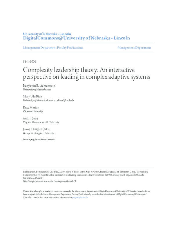(PDF) Complexity leadership theory: An interactive perspective on ...