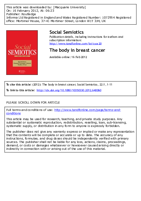 (PDF) The Body In Breast Cancer: Introduction