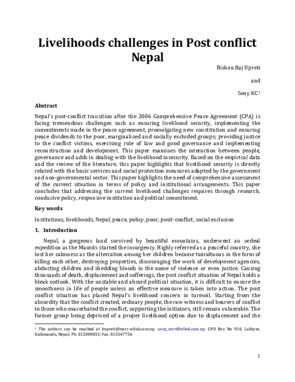 (PDF) Livelihood challenges in post-conflict Nepal