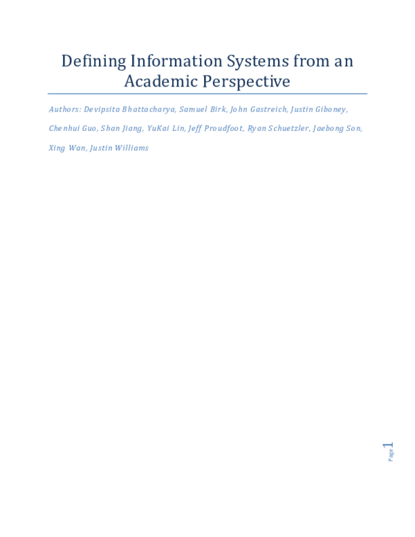 (DOC) Defining Information Systems from an Academic Perspective