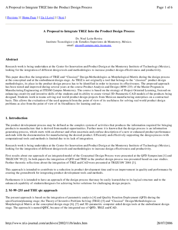 (PDF) A proposal to integrate TRIZ into the Product Design Process