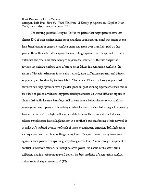 (DOC) Book Review: How the Weak Win Wars: A Theory of Asymmetric Conflict