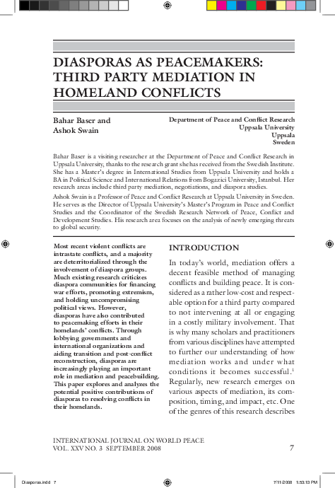 Pdf Diasporas As Conflict Mediators And Peacemakers 