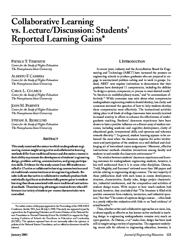 (PDF) Collaborative learning vs. lecture/discussion: Students' reported ...
