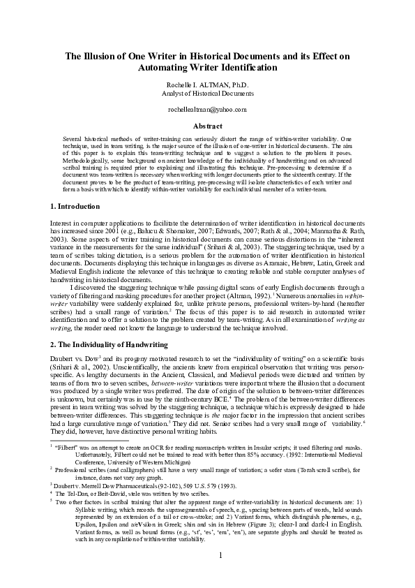 (PDF) The Illusion of One Writer in Historical Documents and its Effect ...