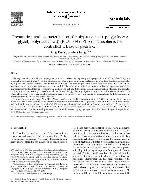 (PDF) Preparation and Characterization of Poly (Lactic Acid)-Poly (Ethylene Glycol)-Poly (Lactic ...