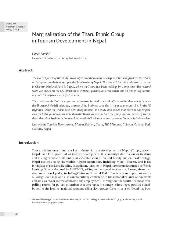 (PDF) Marginalization of the Tharu Ethnic Group in Tourism Development ...