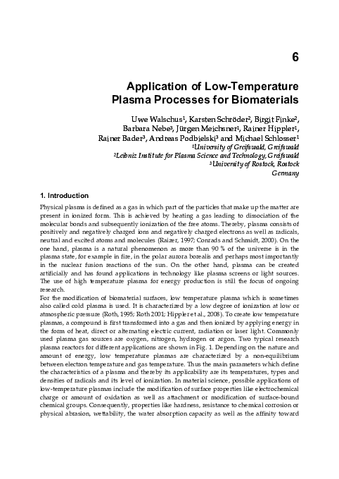 (PDF) Application of Low-Temperature Plasma Processes for Biomaterials