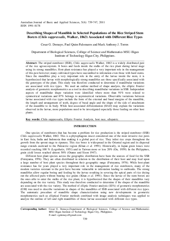 (PDF) Describing Shapes of Mandible in Selected Populations of the Rice ...