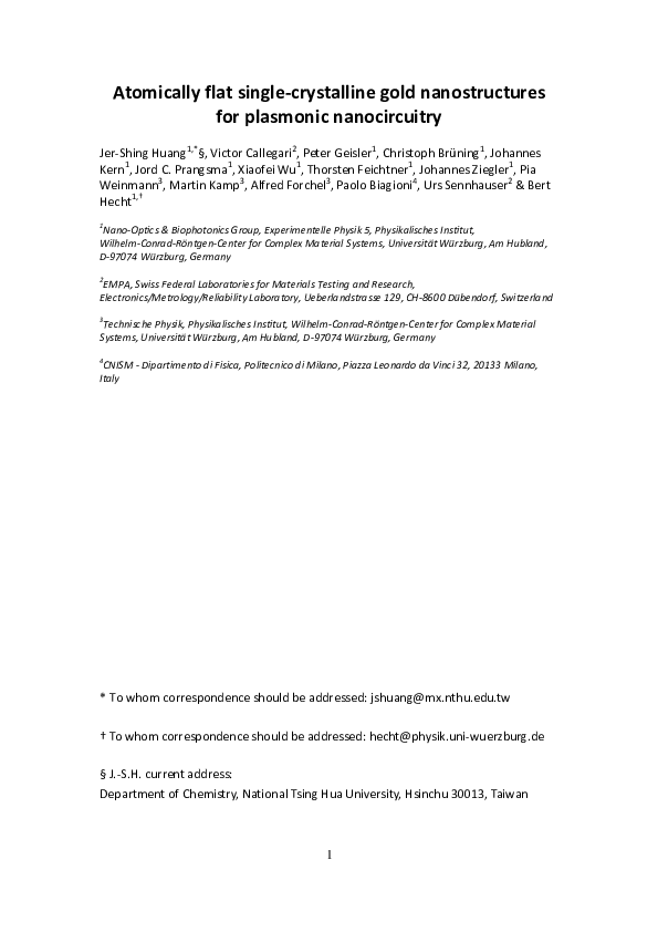 (PDF) Atomically Flat Single-Crystalline Gold Nanostructures for ...
