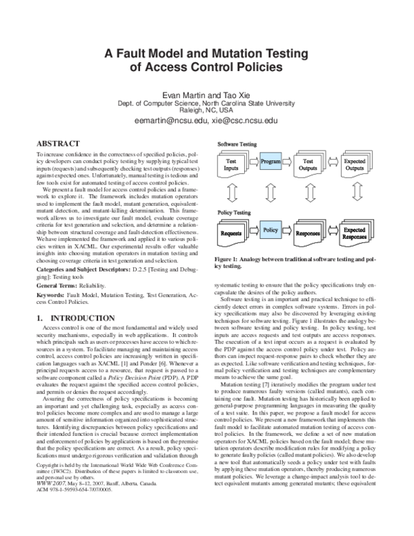 (PDF) A Fault Model and Mutation Testing of Access Control Policies