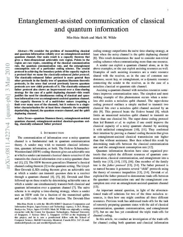 (PDF) Entanglement-Assisted Communication of Classical and Quantum ...