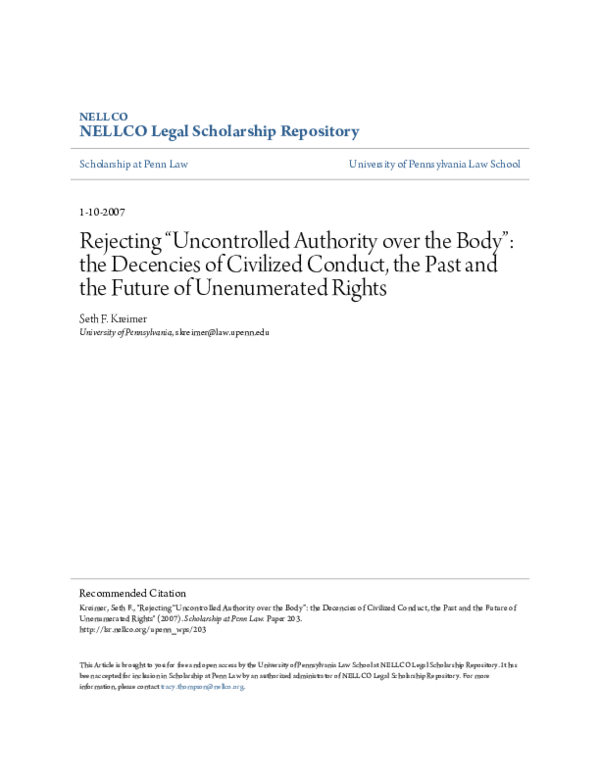 (PDF) Rejecting “Uncontrolled Authority Over the Body”: The Decencies ...
