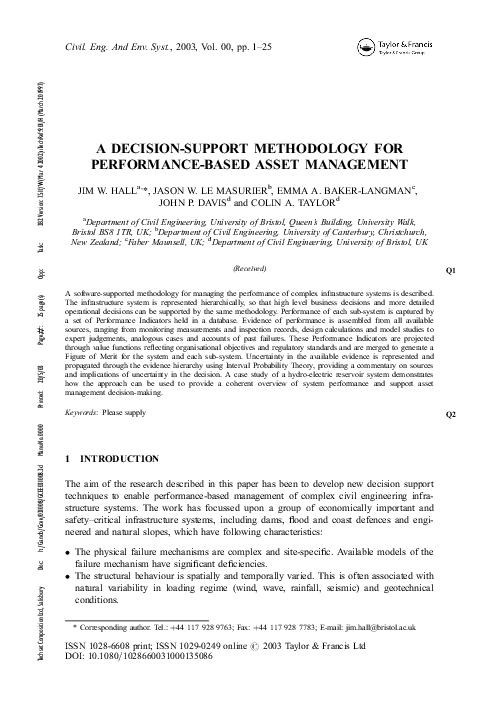 Pdf A Decision Support Methodology For Performance Based Asset Management