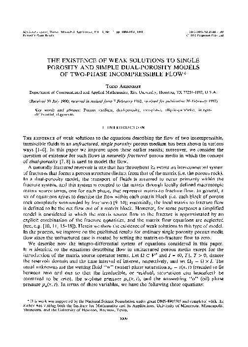 (PDF) The existence of weak solutions to single porosity and simple dual-porosity models of two ...