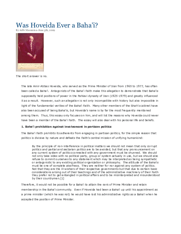 (DOC) Was Hoveida Ever A Baha'i?