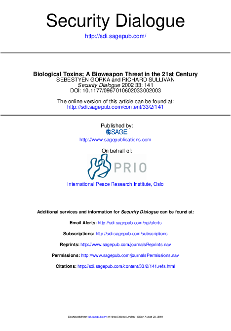 (PDF) Biological Toxins: A Bioweapon Threat in the 21st Century