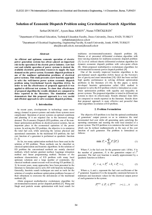 Pdf Solution Of Economic Dispatch Problem Using Gravitational Search Algorithm Serhat Duman