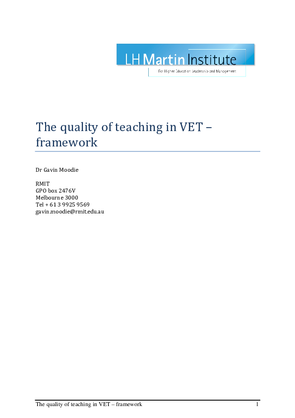 (PDF) The quality of teaching in VET – framework