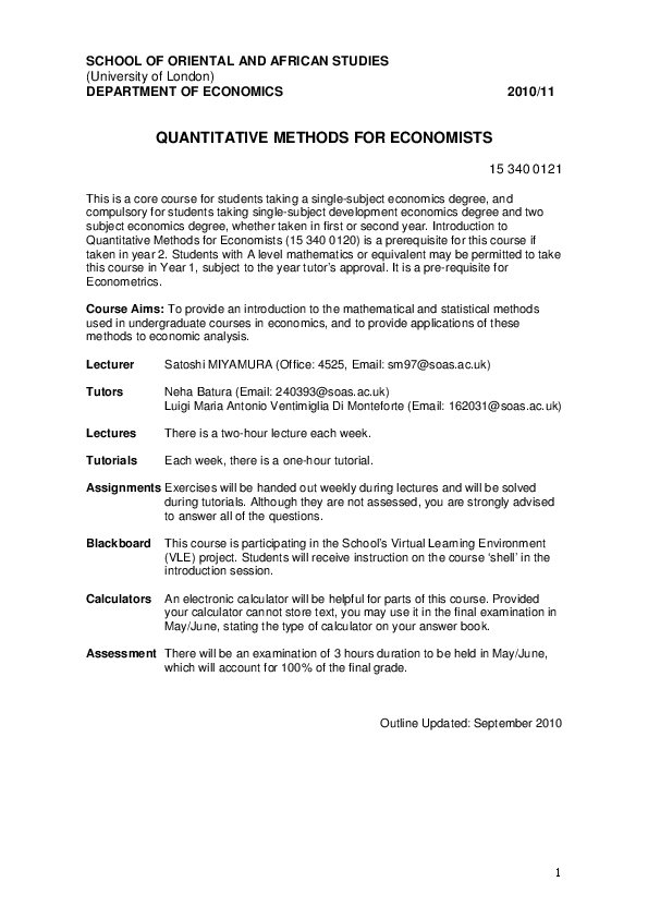 (PDF) Quantitative Methods for Economists