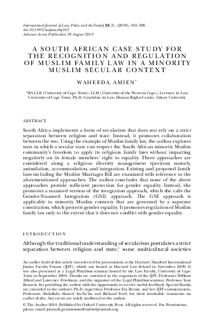 (PDF) A South African case study for the recognition and regulation of ...