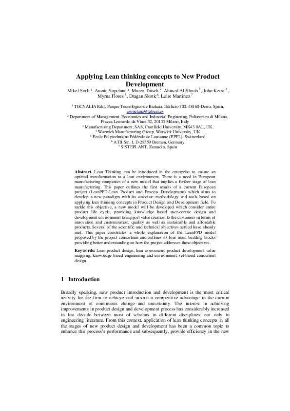 (PDF) Applying Lean thinking concepts to New Product Development