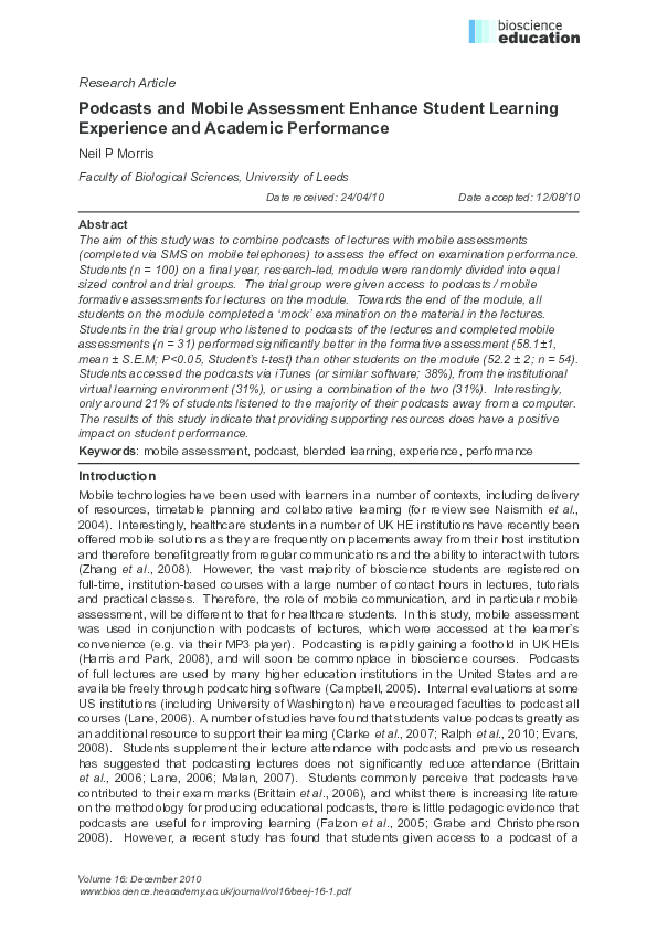 (PDF) Podcasts and mobile assessment enhance student learning ...